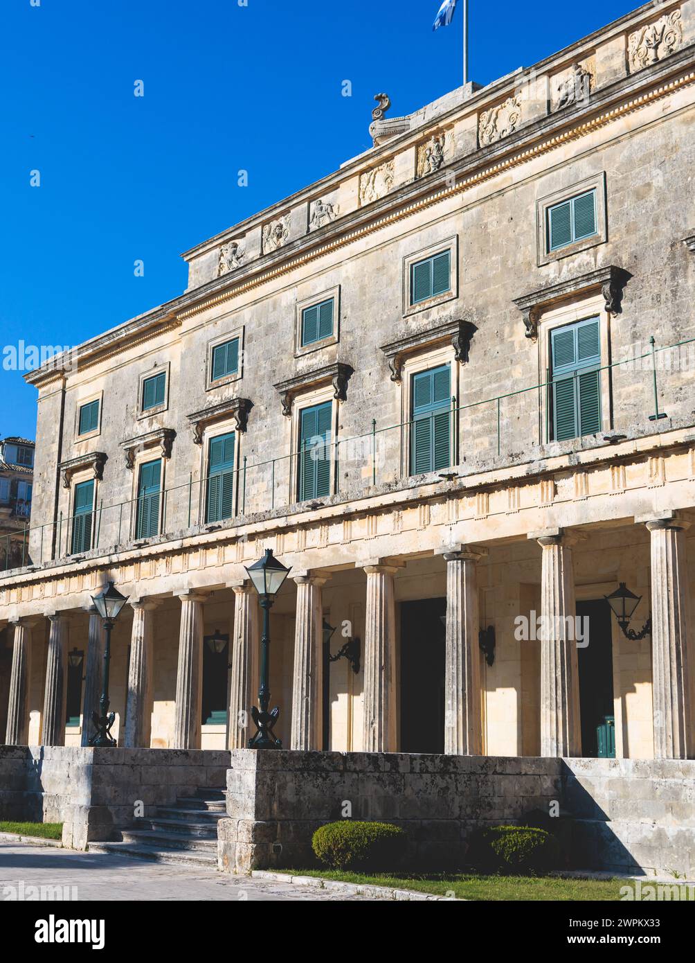 Corfu street view, Kerkyra old town beautiful cityscape, Ionian sea ...
