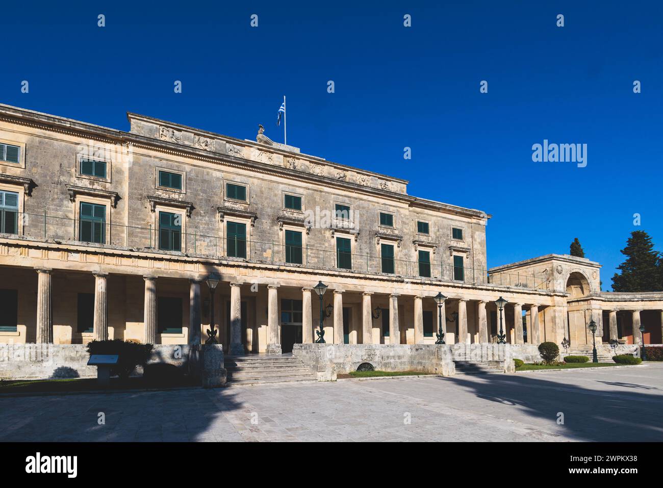 Corfu street view, Kerkyra old town beautiful cityscape, Ionian sea ...
