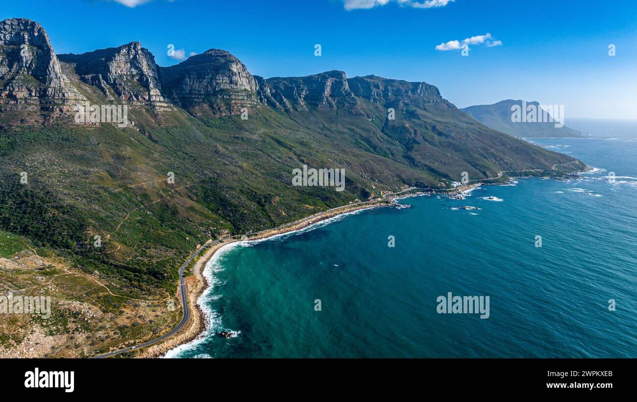 Aerial of the Twelve Apostles and Camps Bay, Cape Town, South Africa ...