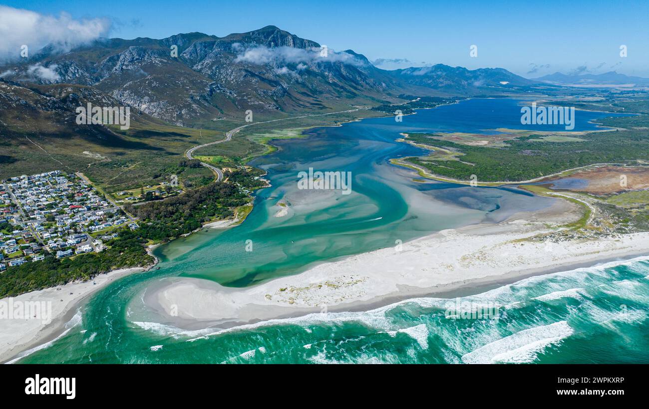 Aerial of the Klein River Lagoon, Hermanus, Western Cape Province ...