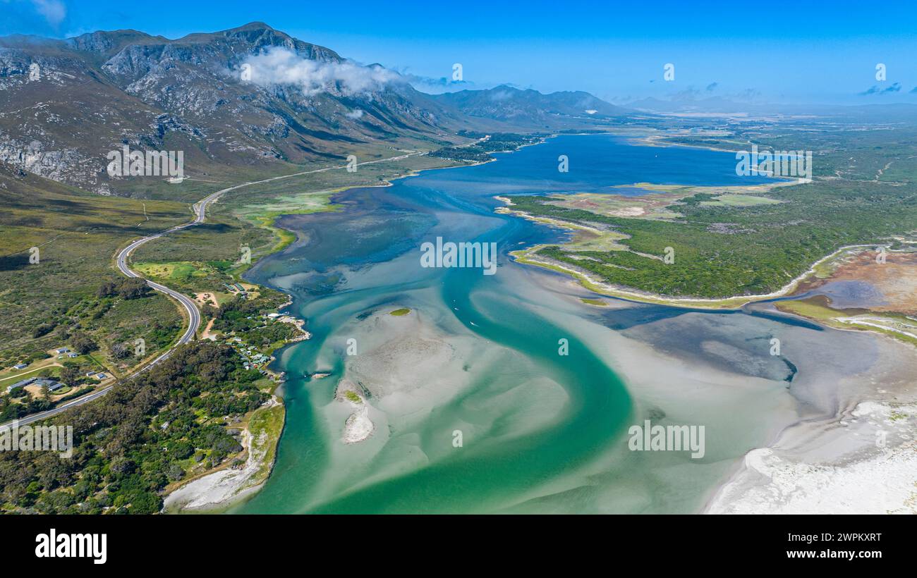 Aerial of the Klein River Lagoon, Hermanus, Western Cape Province ...