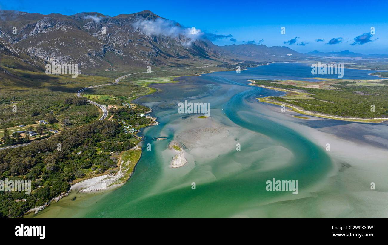 Aerial of the Klein River Lagoon, Hermanus, Western Cape Province ...