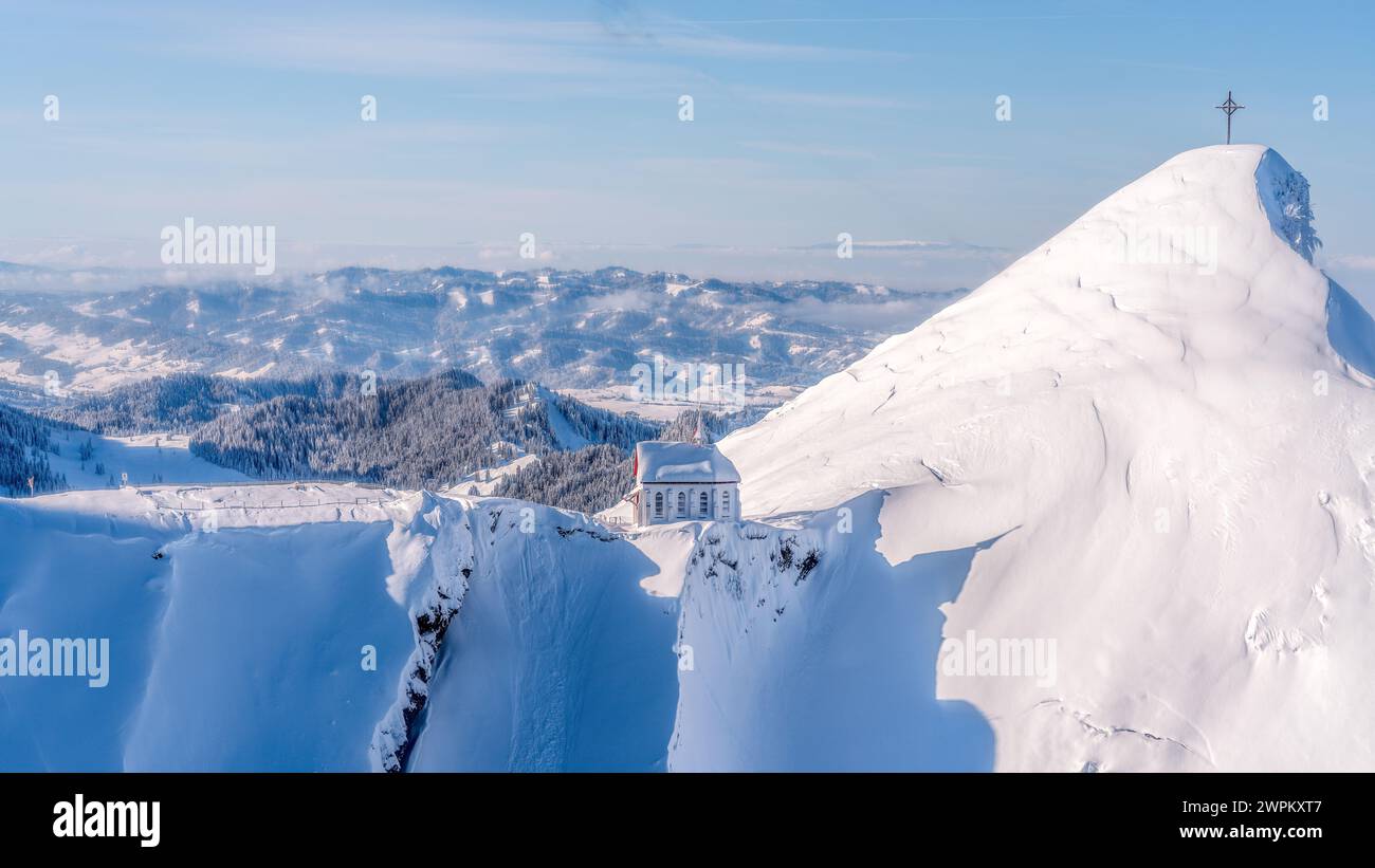Church and cross on the descent from Mount Pilatus, Lake Lucerne ...