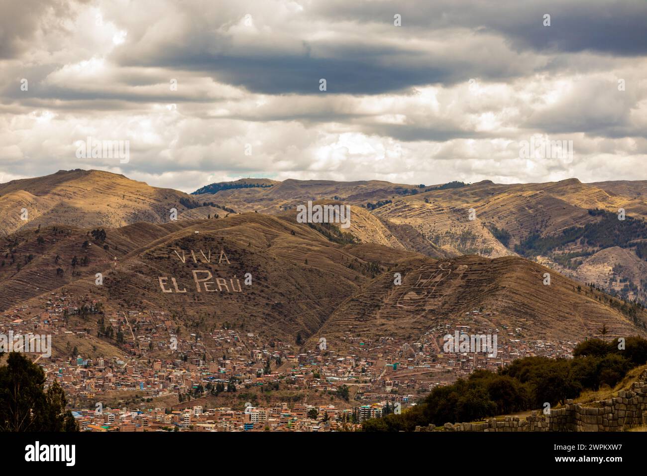 Viva el Peru on foothills in Cusco, Peru, South America Stock Photo - Alamy