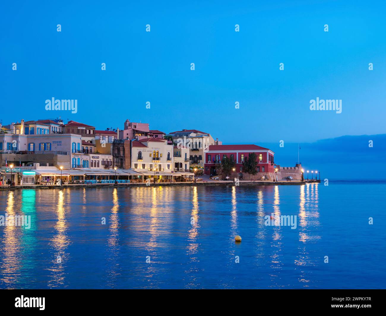 Old town waterfront at dawn, City of Chania, Crete, Greek Islands ...
