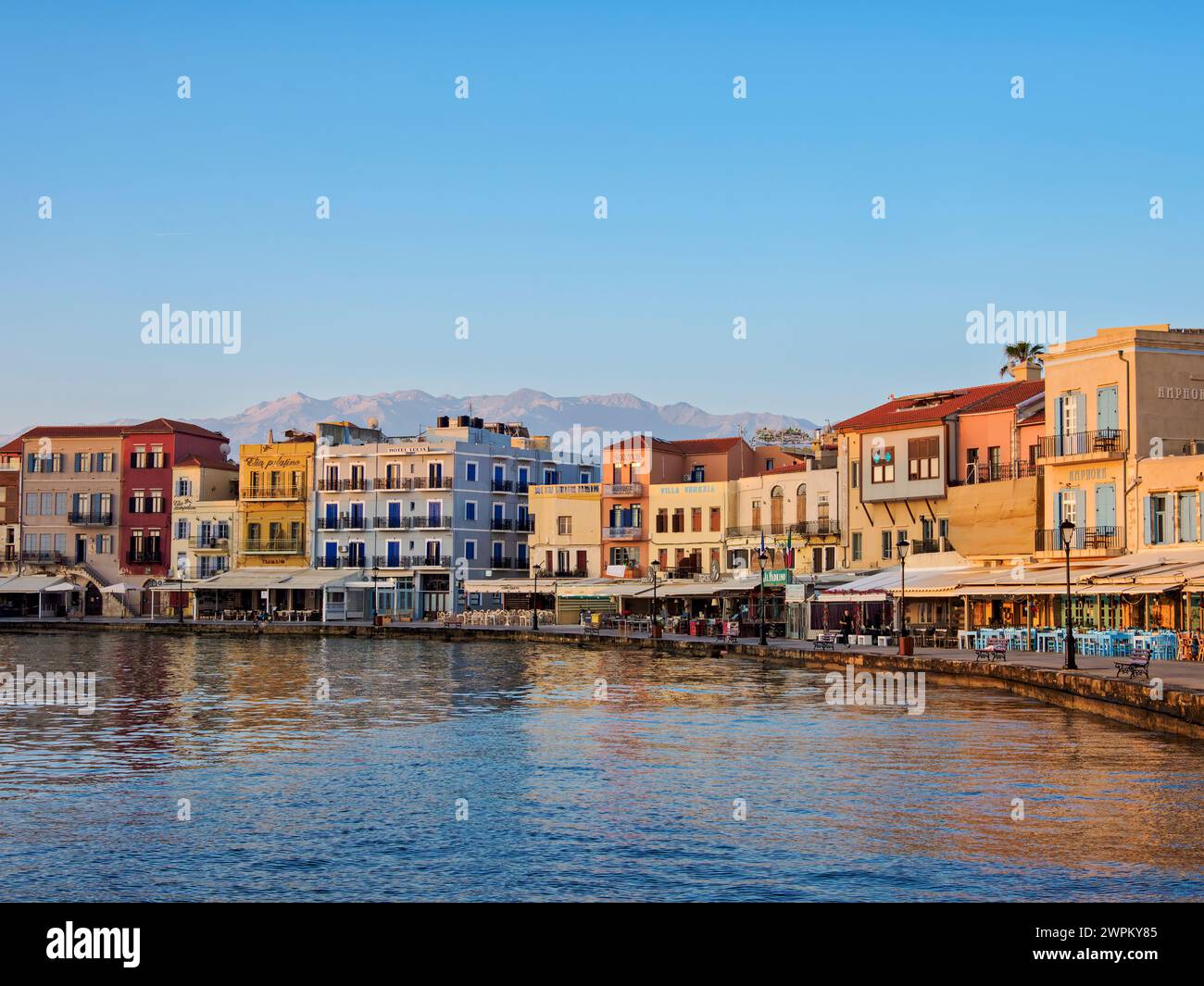 Old Town Waterfront at sunrise, City of Chania, Crete, Greek Islands ...