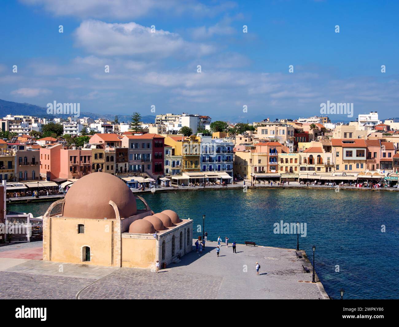 Kucuk Hasan Mosque, elevated view, City of Chania, Crete, Greek Islands ...
