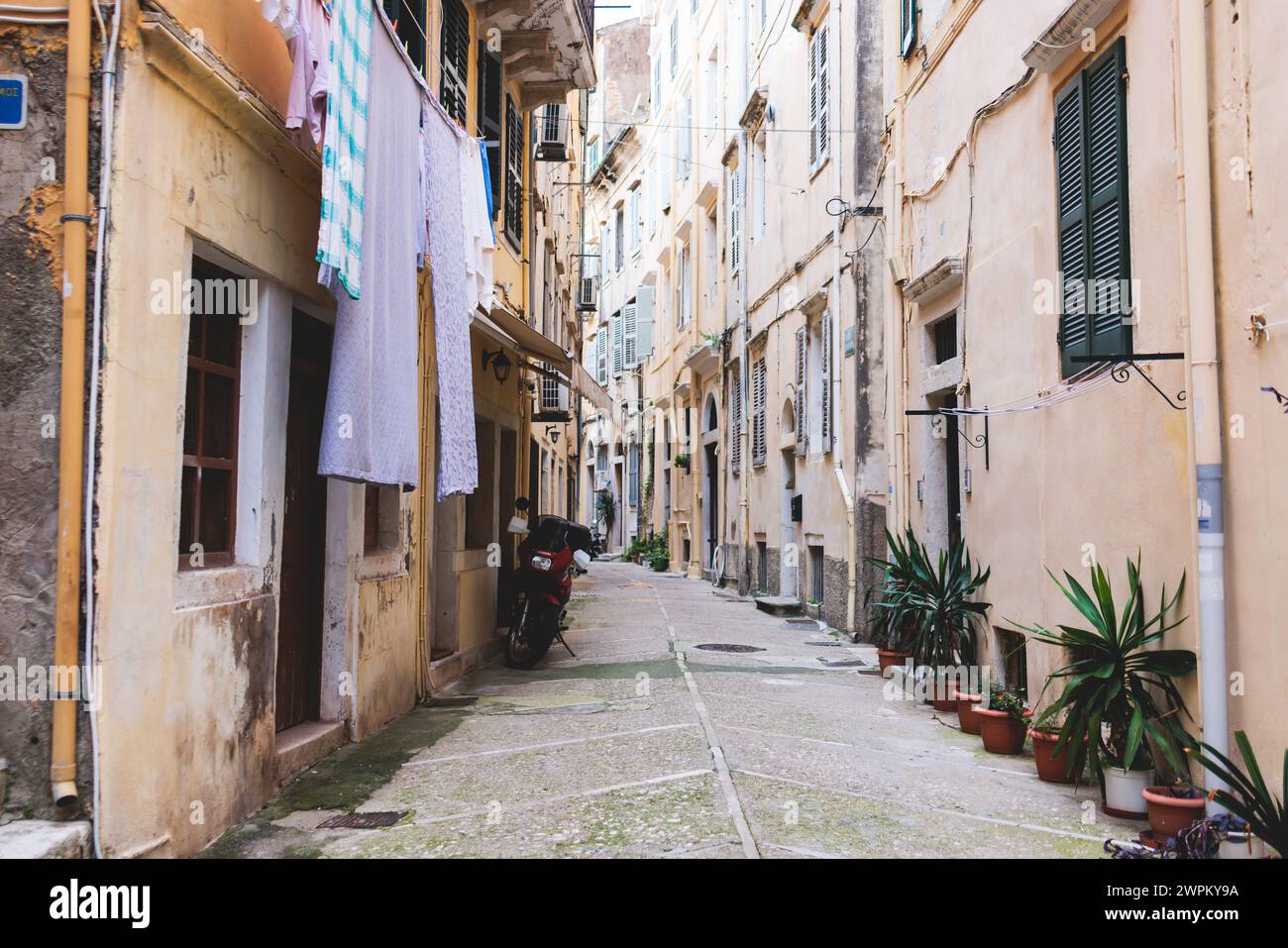 Corfu street view, Kerkyra old town beautiful cityscape, Ionian sea ...