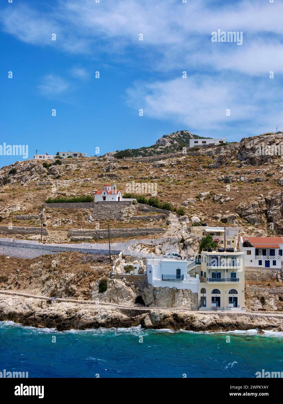 View towards the Panormitis Church, Pigadia, Karpathos Island ...