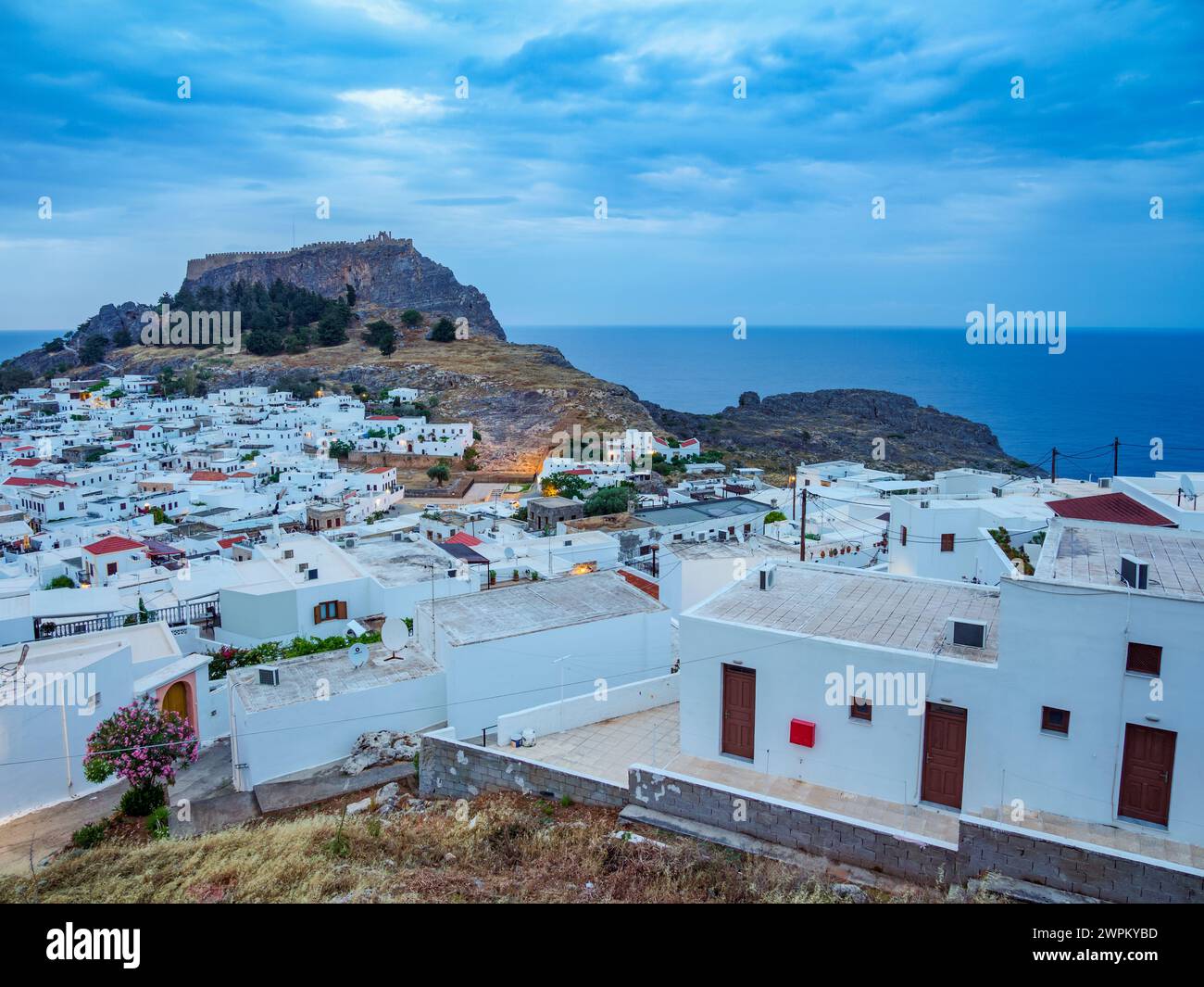 View over Lindos village towards the Acropolis, Rhodes Island ...