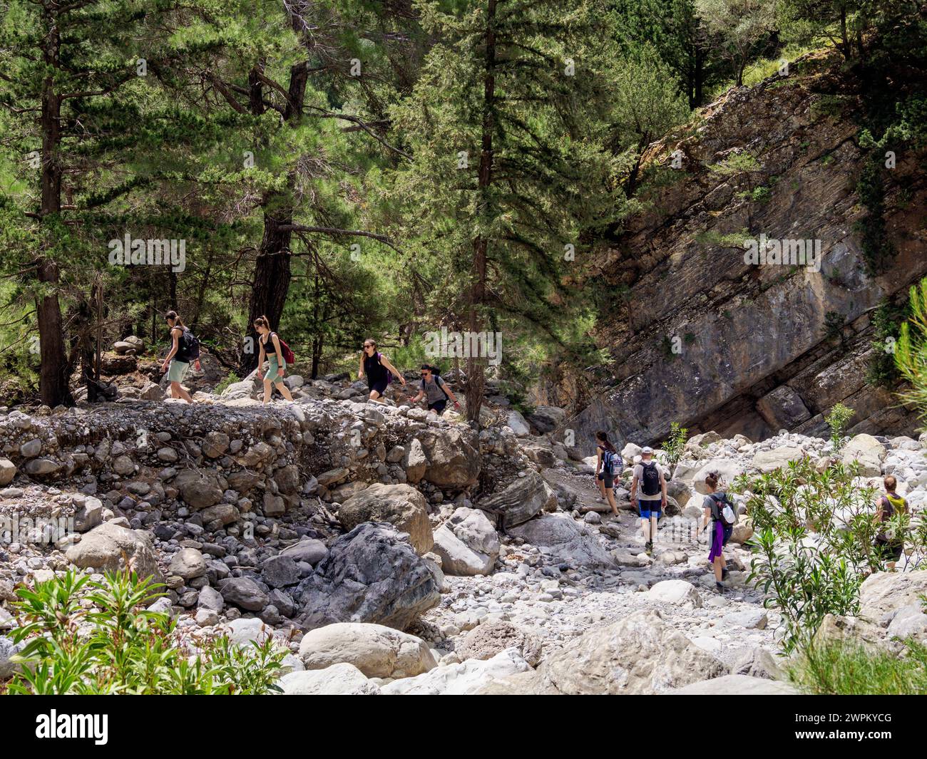 People trekking at the Samaria Gorge, Chania Region, Crete, Greek ...