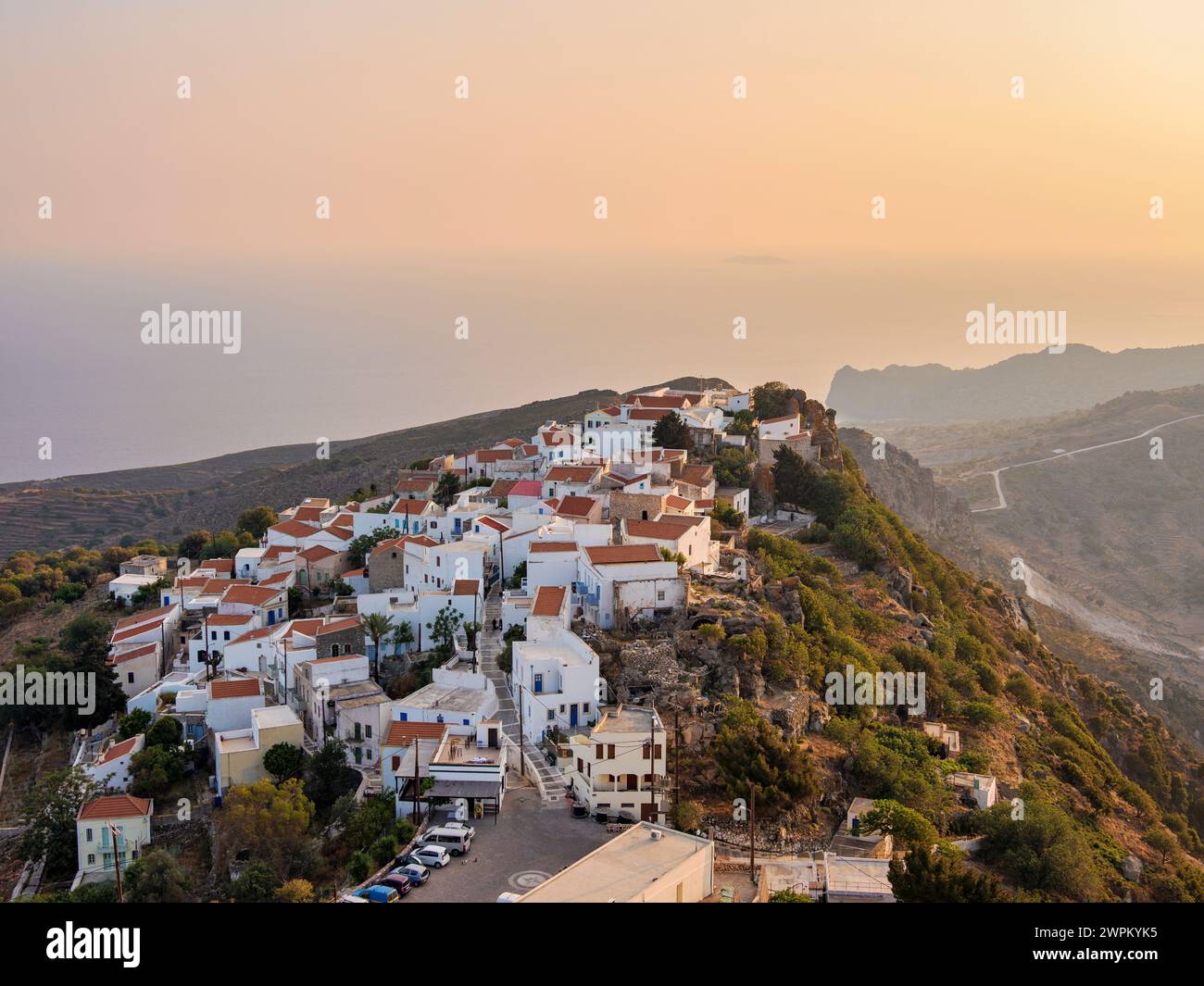Nikia Village at sunset, elevated view, Nisyros Island, Dodecanese ...