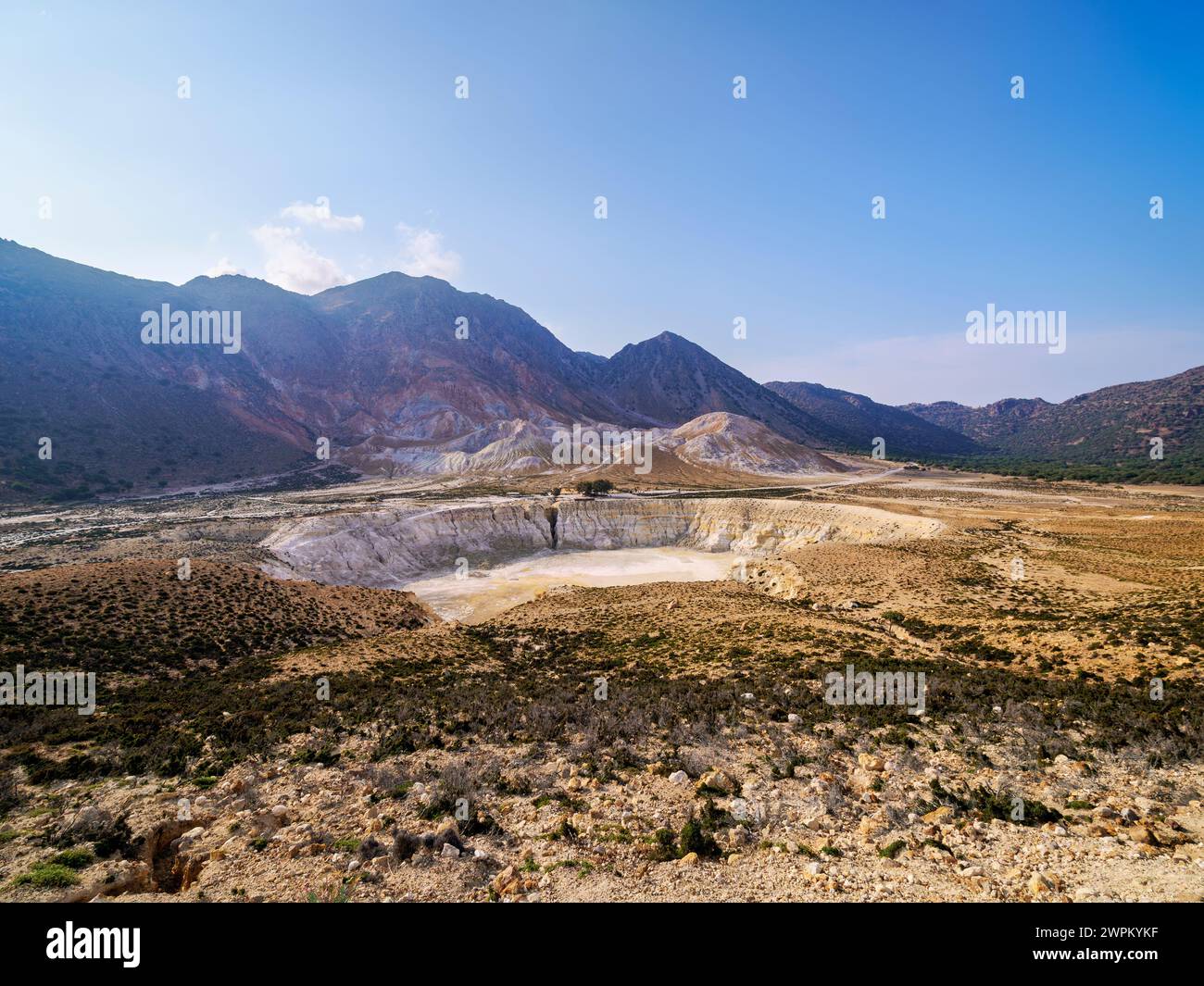 Stefanos Volcano Crater, elevated view, Nisyros Island, Dodecanese ...