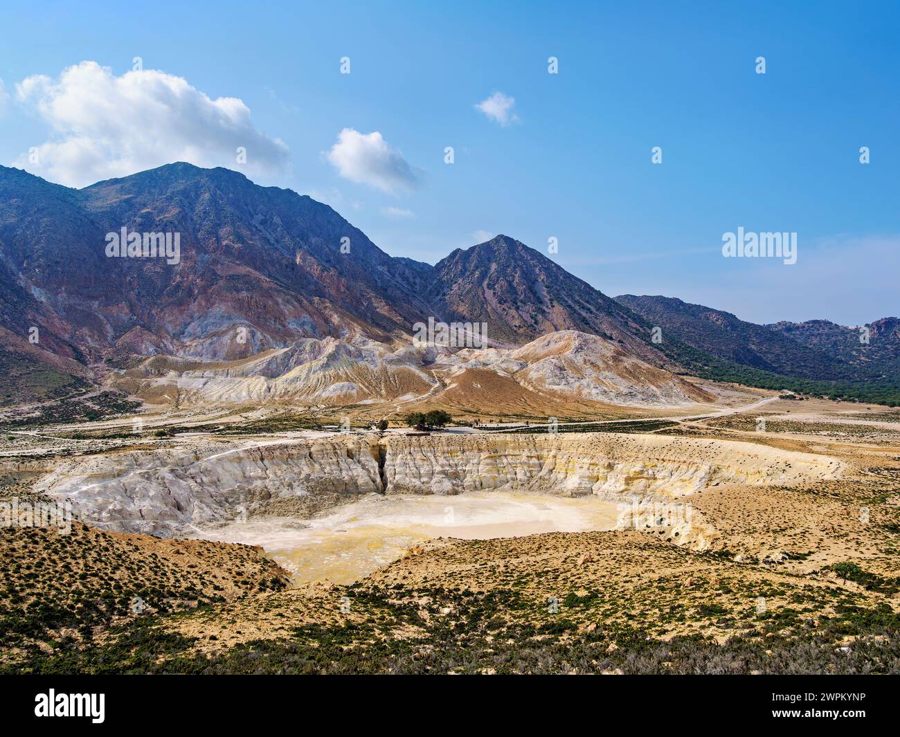 Stefanos Volcano Crater, elevated view, Nisyros Island, Dodecanese ...