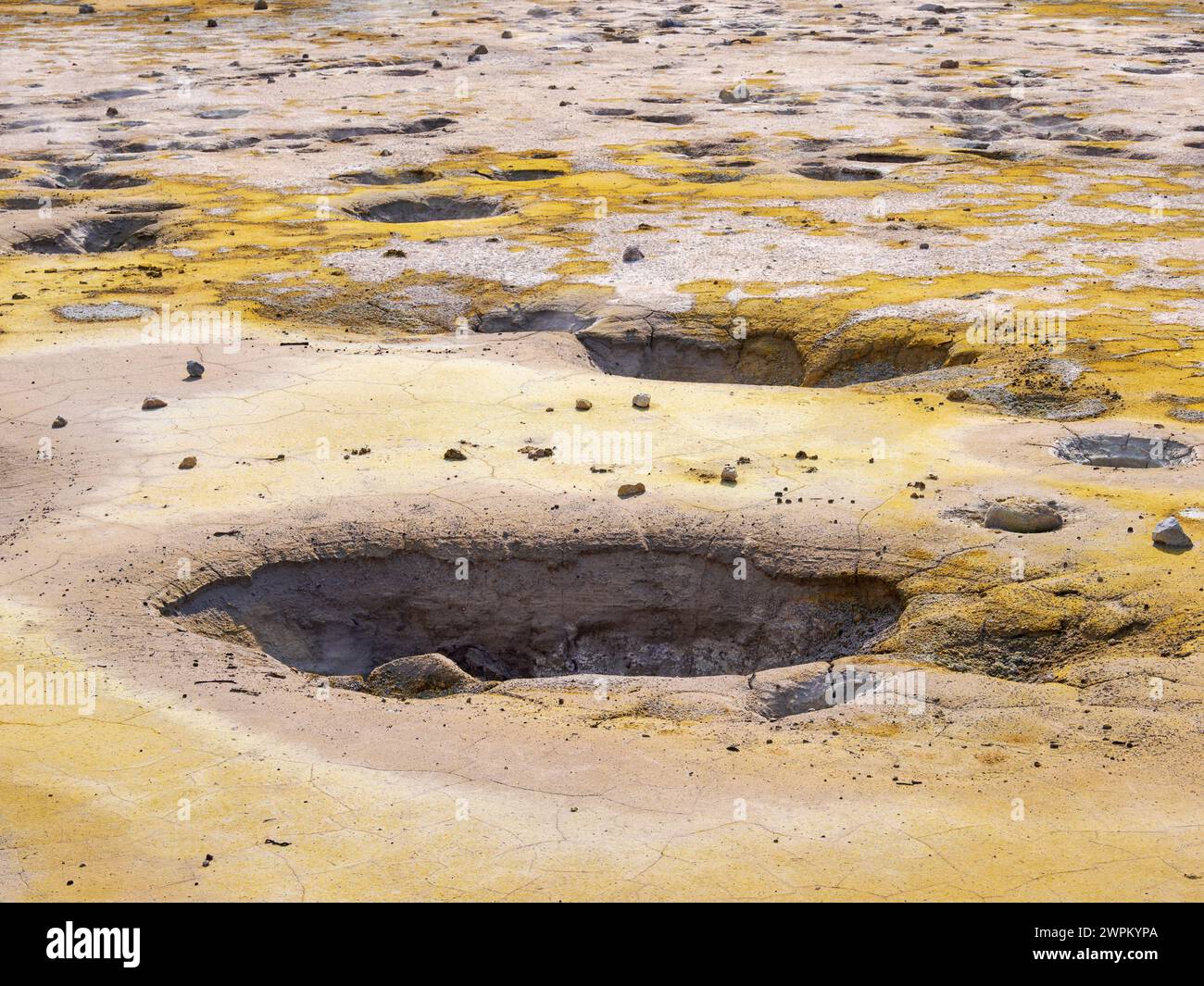 Sulphur at the Stefanos Volcano Crater, detailed view, Nisyros Island ...