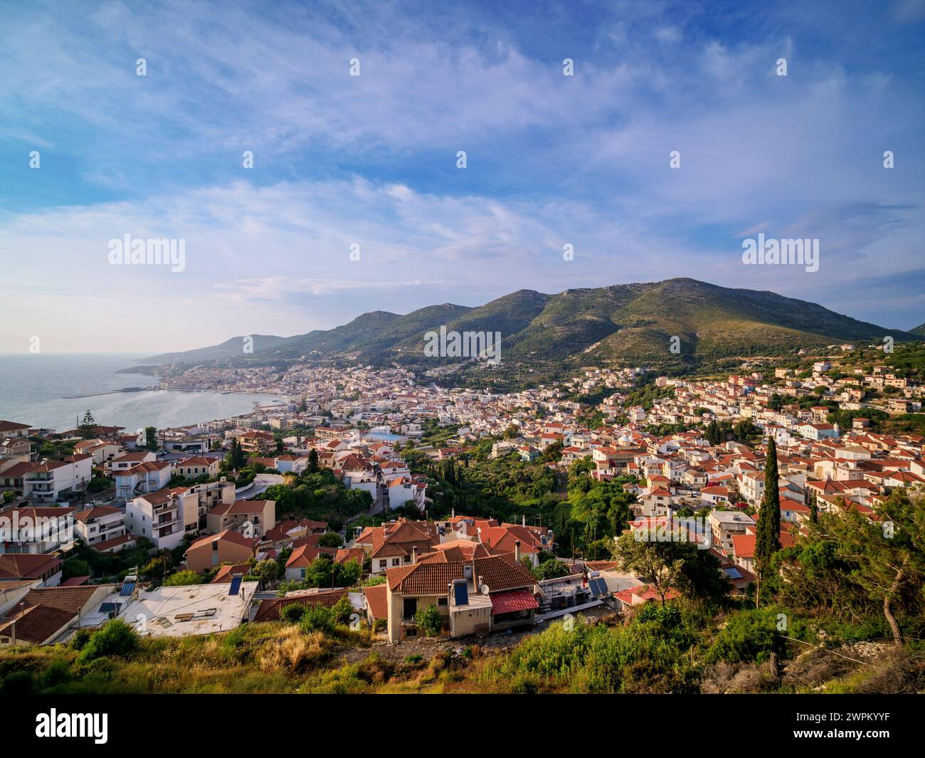 Ano Vathy and Samos Town, elevated view, Samos Island, North Aegean ...
