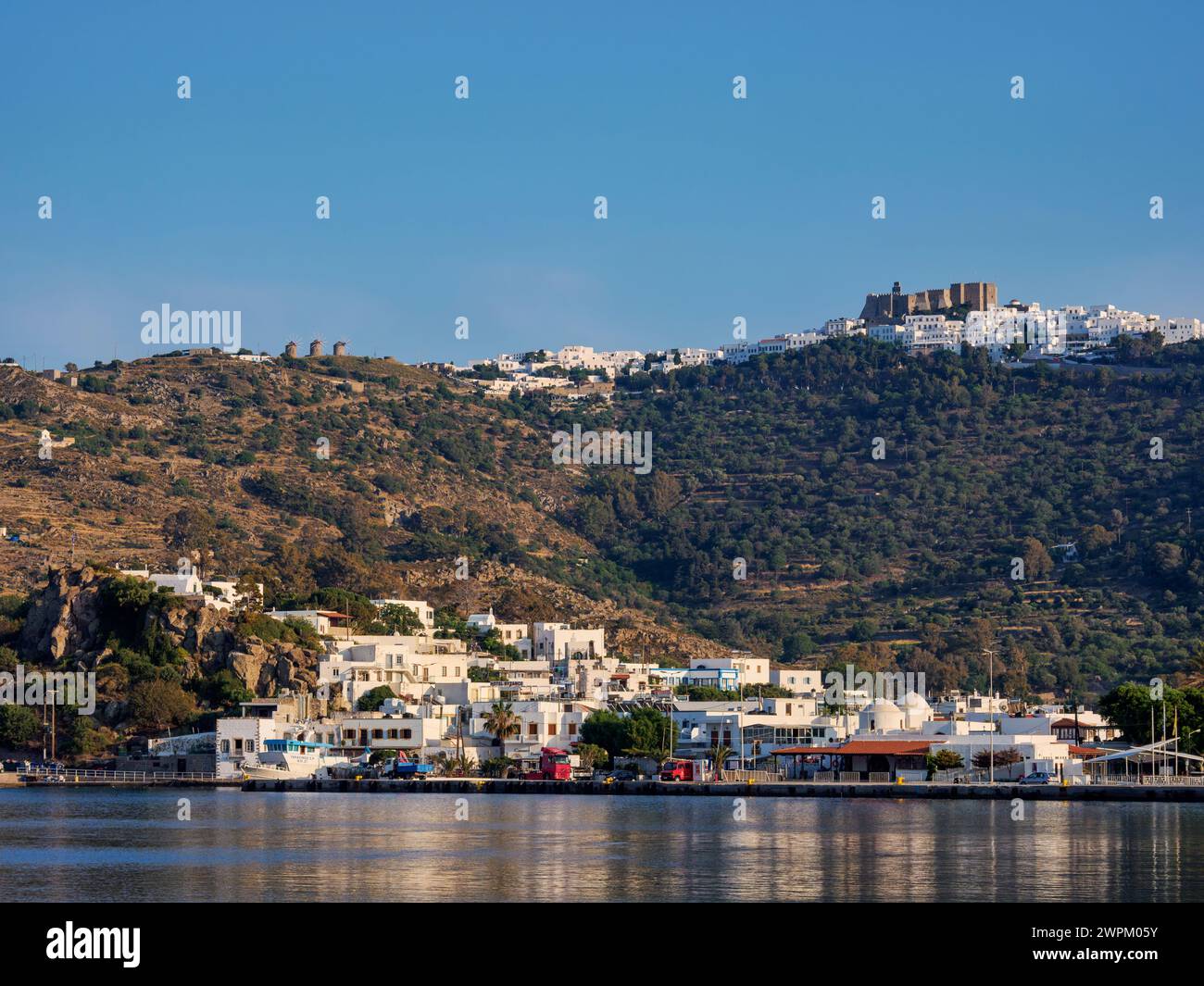 View over Skala towards the Monastery of Saint-John the Theologian and ...