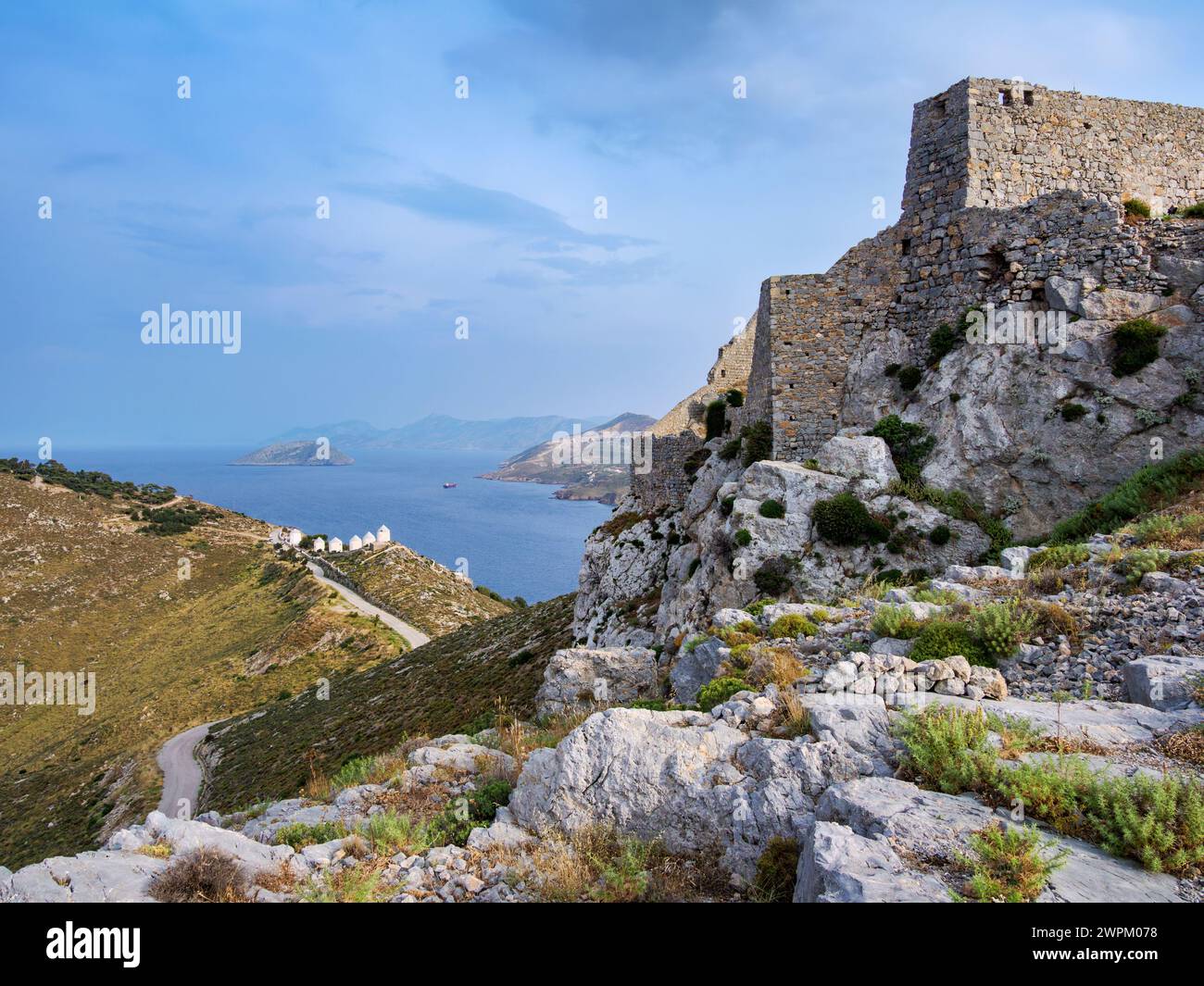 Medieval Castle and Windmills of Pandeli, Leros Island, Dodecanese ...