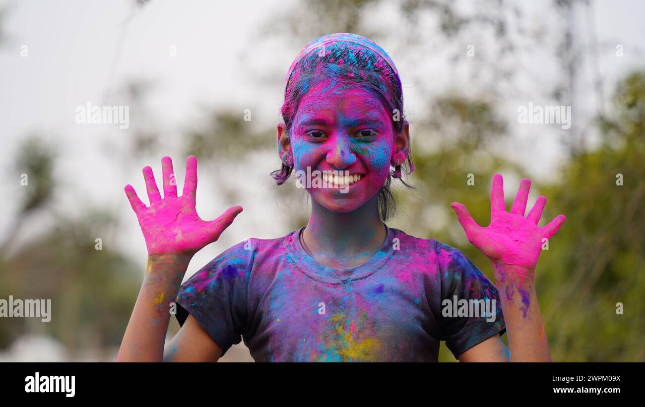 Happy Cute Smiling little Indian kids showing their colourful hands or ...