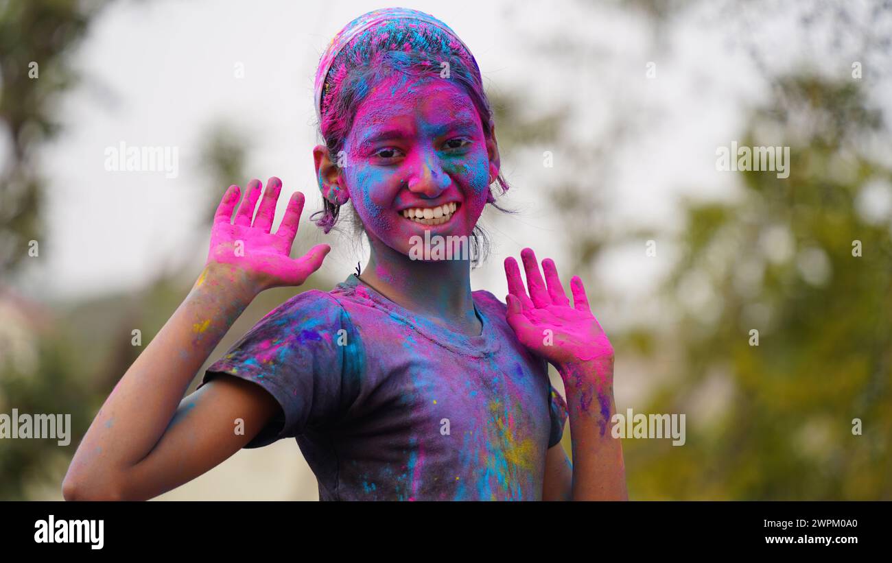 Happy Cute Smiling little Indian kids showing their colourful hands or ...