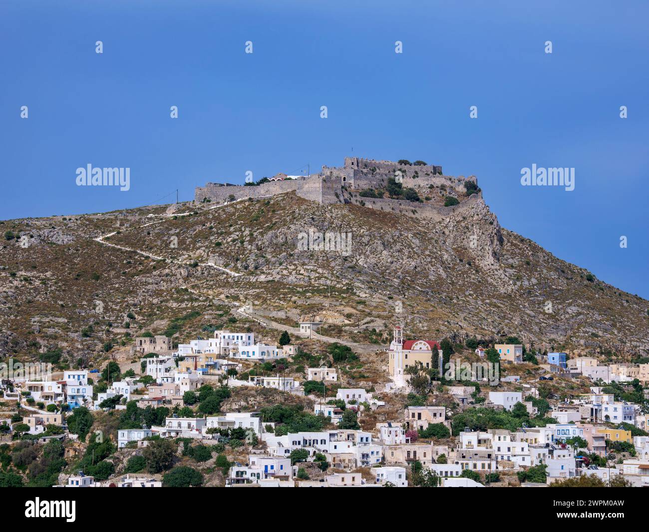 Platanos and Medieval Castle of Pandeli, elevated view, Agia Marina ...