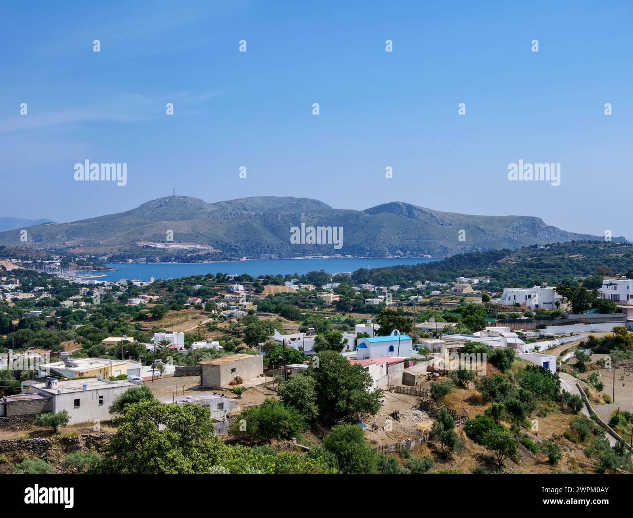 View towards Lakki Bay, Leros Island, Dodecanese, Greek Islands, Greece ...