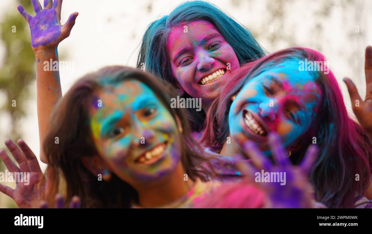 Happy Cute Smiling little Indian kids showing their colourful hands or ...