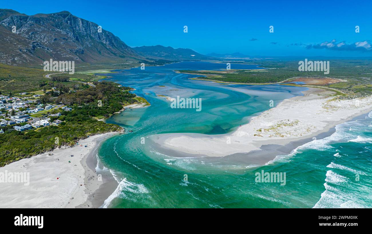 Aerial of the Klein River Lagoon, Hermanus, Western Cape Province ...