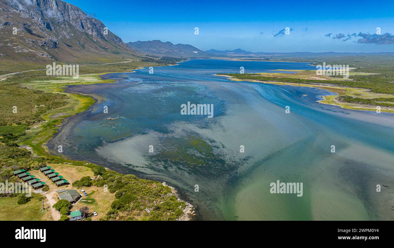 Aerial of the Klein River Lagoon, Hermanus, Western Cape Province ...