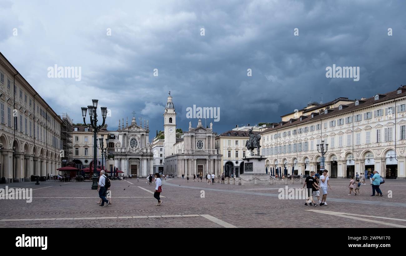 View of Piazza San Carlo, a central square renowned for its Baroque ...