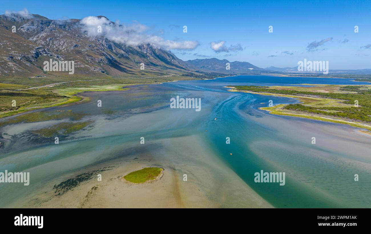 Aerial of the Klein River Lagoon, Hermanus, Western Cape Province ...