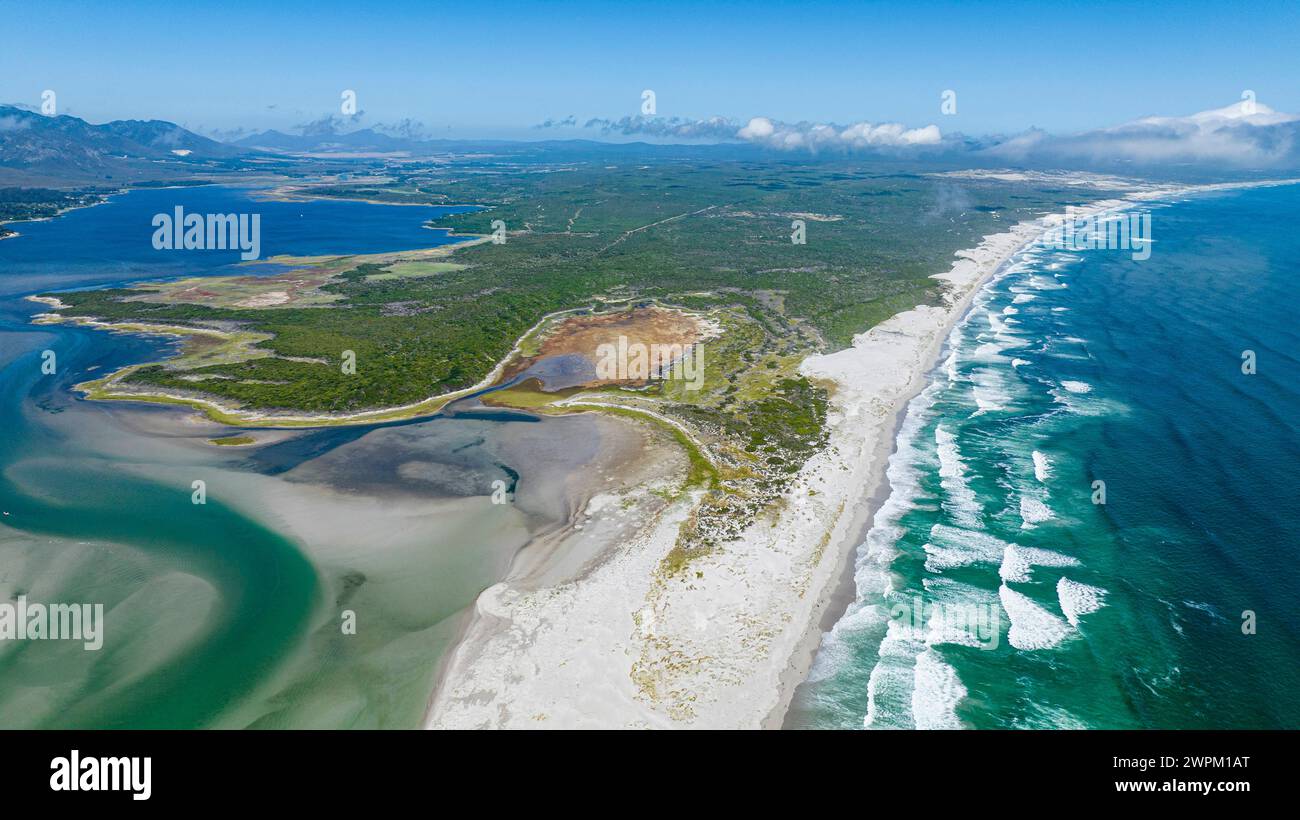 Aerial of the Klein River Lagoon, Hermanus, Western Cape Province ...