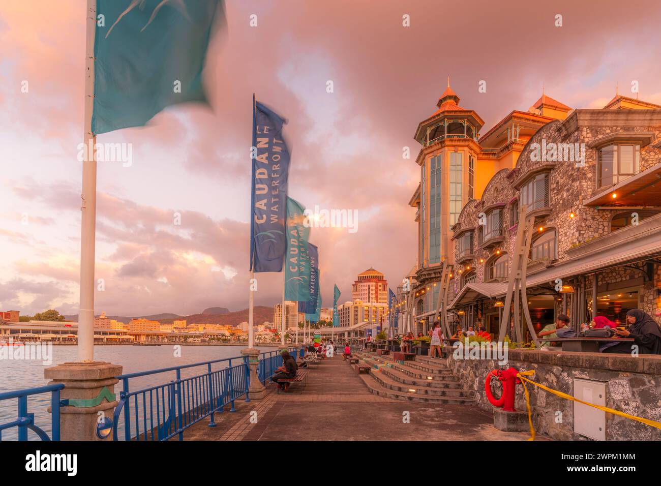 View of Caudan Waterfront in Port Louis at sunset, Port Louis ...