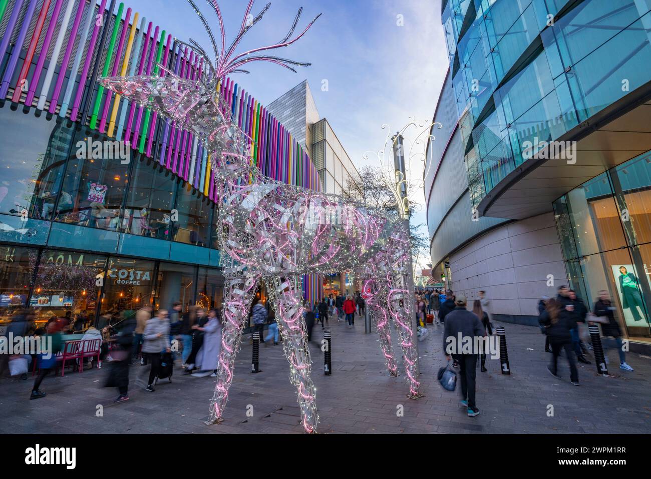View of shops and Christmas lights, Liverpool City Centre, Liverpool ...