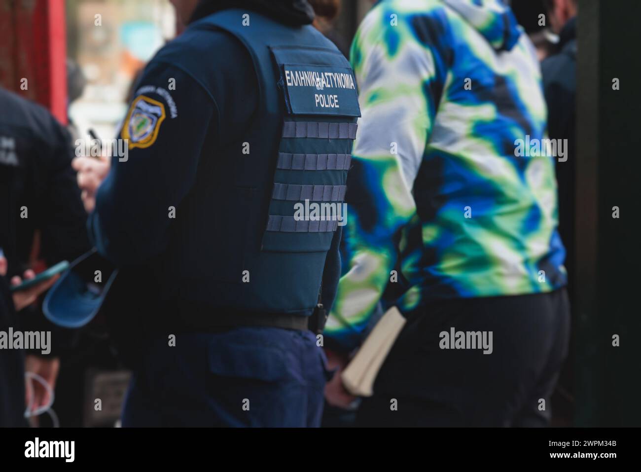 Hellenic Police with "Greek Police" logo emblem on uniform, Greek ...