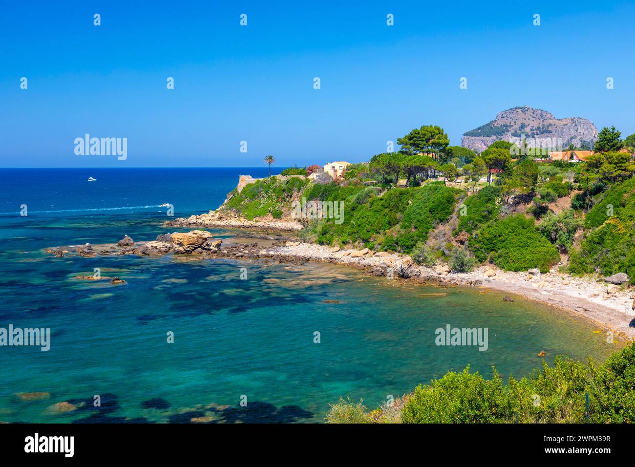 Rugged coastline near Cefalu, Mediterranean Sea, Province of Palermo ...