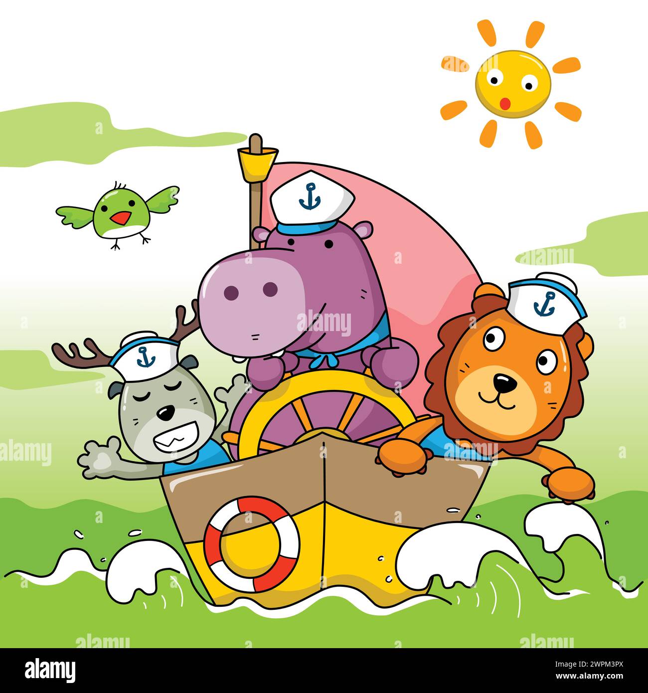 Cute boat cartoon illustration hi-res stock photography and images - Alamy