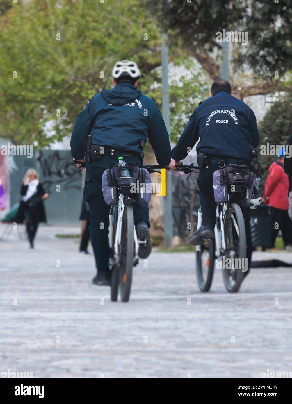 Hellenic Police on bikes with "Greek Police" logo on uniform, Greek ...