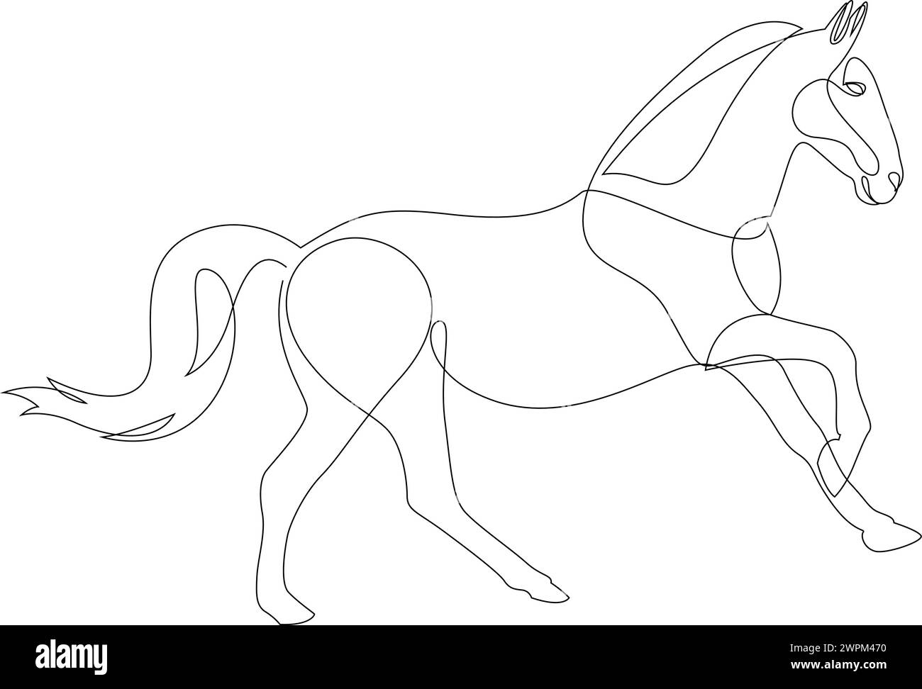 One line horse running design silhouette. Hand drawn minimalism style ...