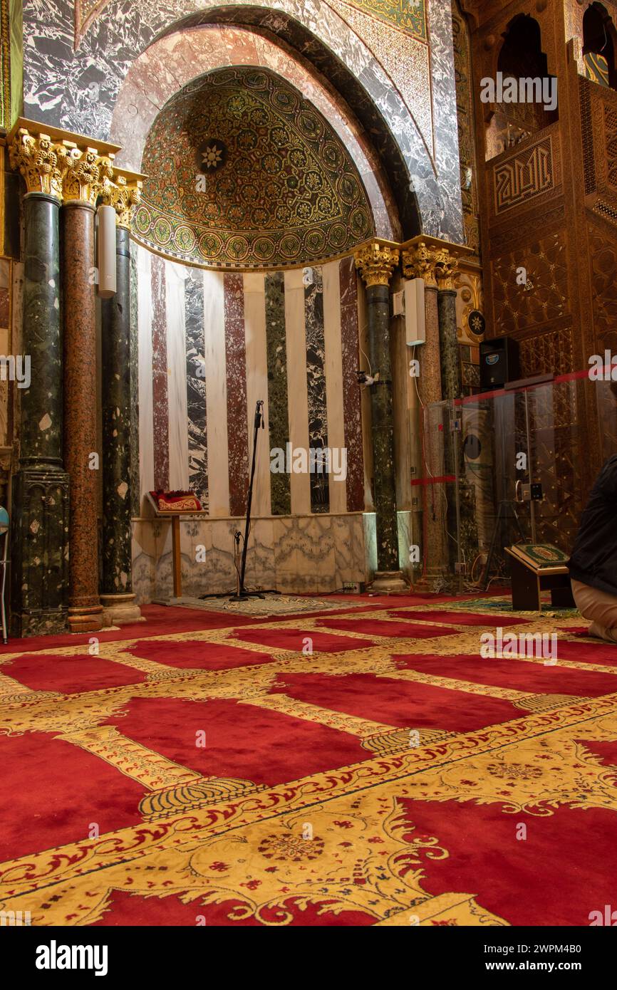 Mihrab of Aqsa Mosque in Jerusalem. Prayer niche in the qiblah wall ...