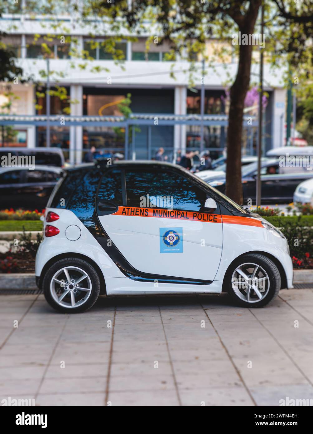Athens Municipal Police car with siren, "Municipal Police" logo emblem ...