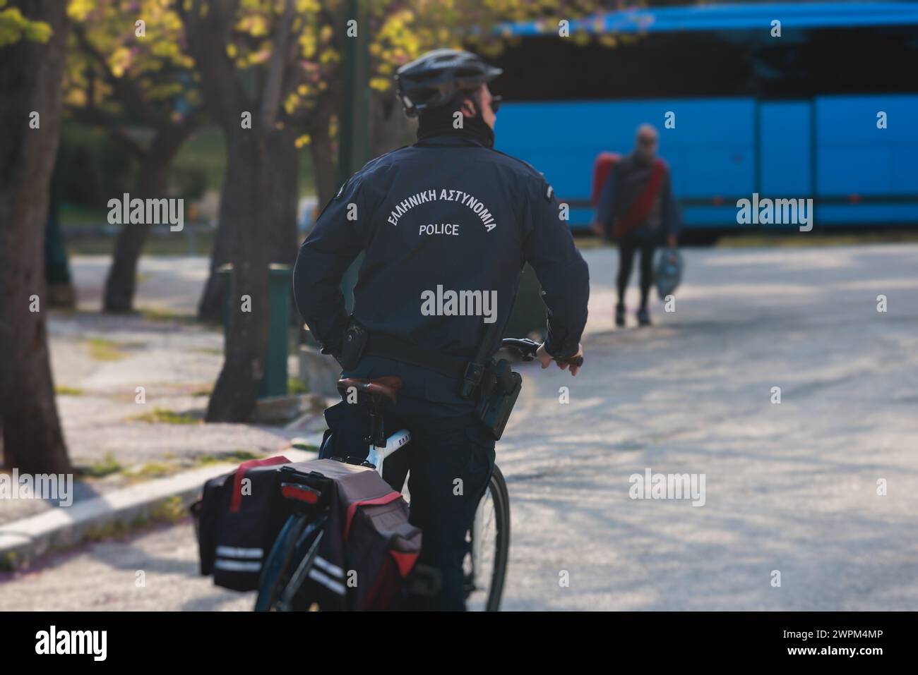 Hellenic Police on bikes with "Greek Police" logo on uniform, Greek ...