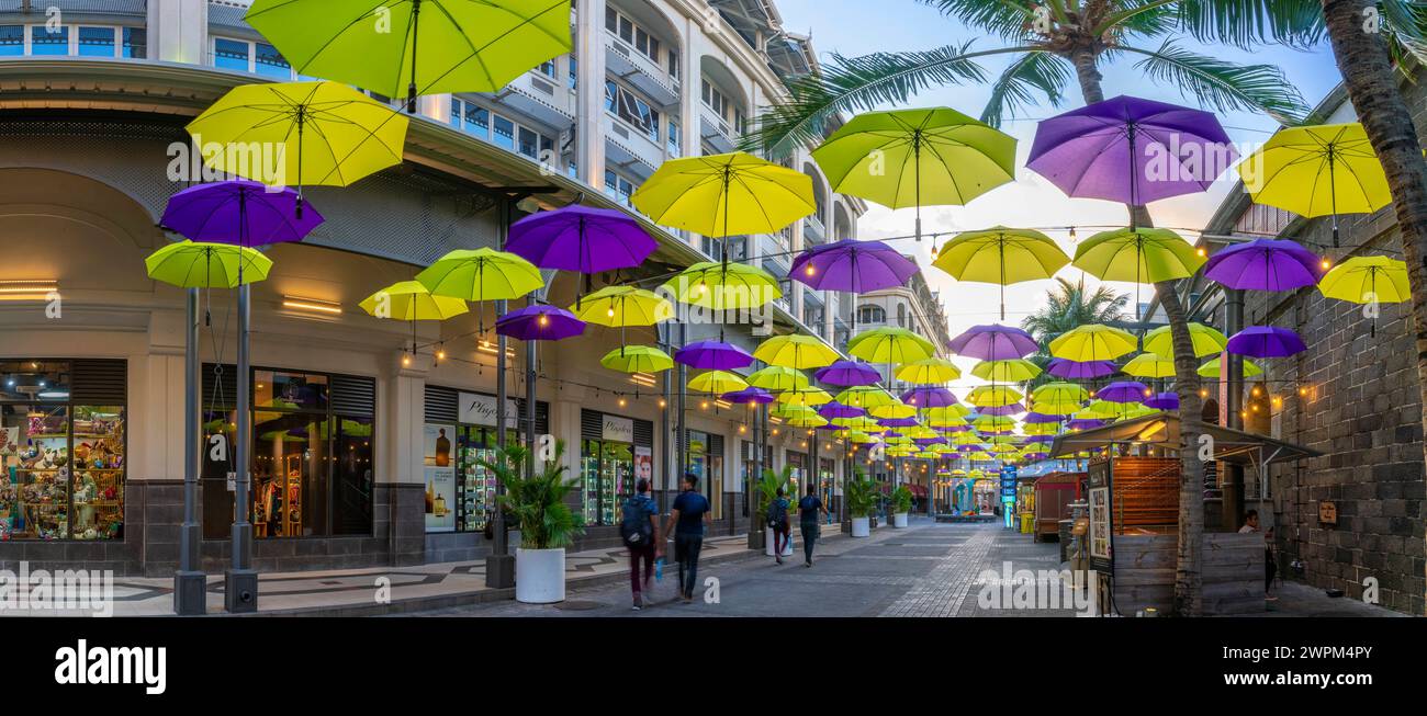 View of Umbrella Square in Caudan Waterfront in Port Louis at sunset ...