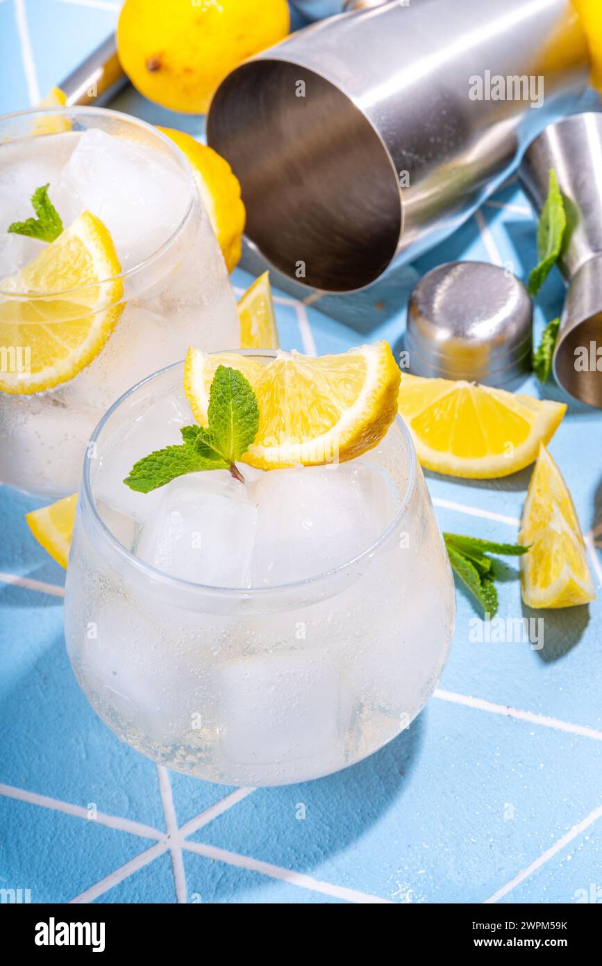 Cold lemon detox water, infused citrus sour sweet mocktail, lemonade ...