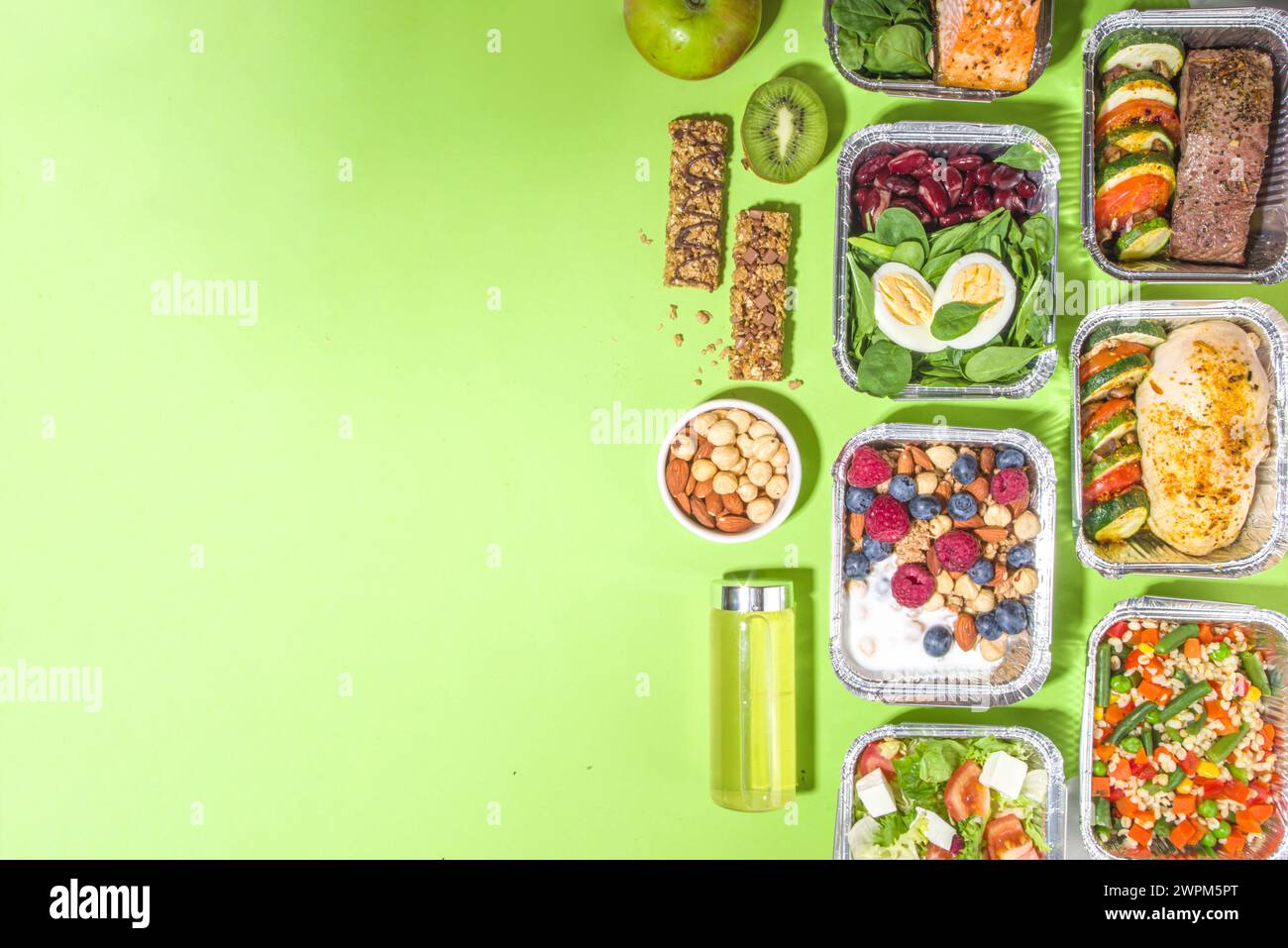 Healthy catering menu, courier food delivery lunch boxes. Beef steak ...