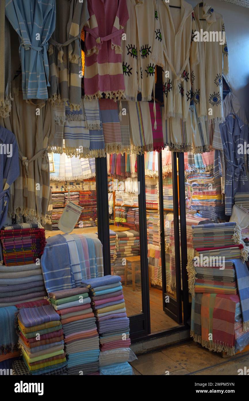 Fine linen and fabric for sale in the Grand Bazaar, Istanbul, Turkey ...