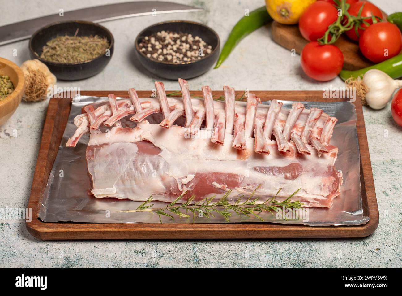 Lamb chops or lattice. Butcher products. Unsliced raw lamb chops on ...