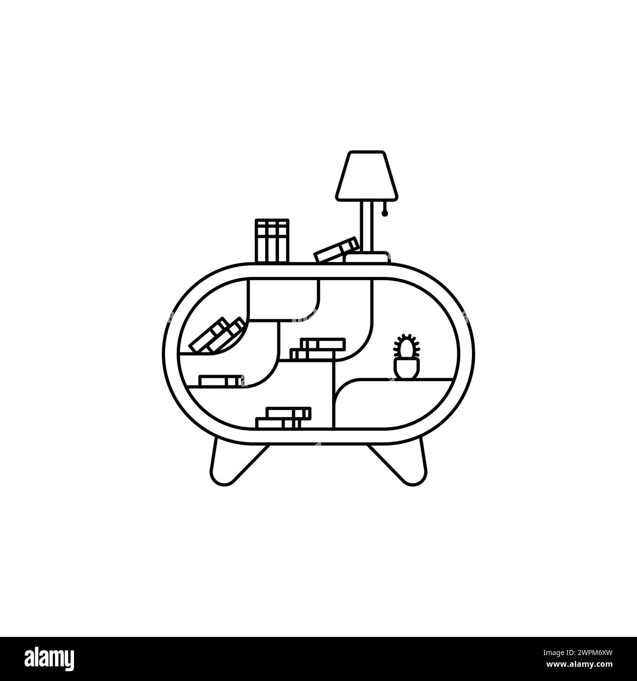 Outline of the bedside table. A cozy bedside table. Linear logo of the ...