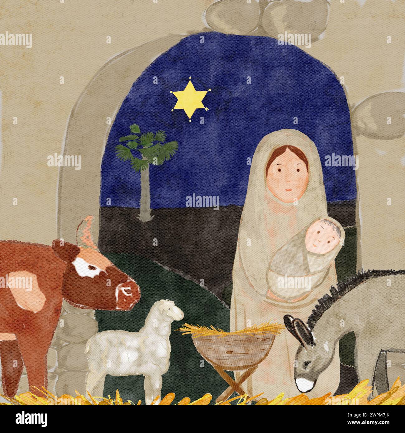 Jesus sheep donkey cow manger hi-res stock photography and images - Alamy