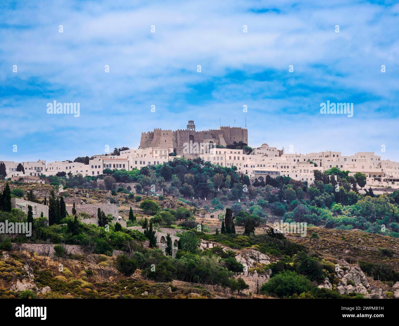 View towards the Monastery of Saint-John the Theologian, Patmos Chora ...